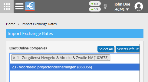 Free import of exchange rates into Exact Online